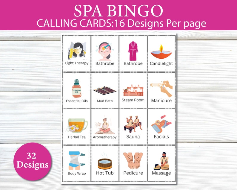 Spa Bingo, 60 Spa Bingo Cards, Spa Birthday Party Game, Spa Themed ...