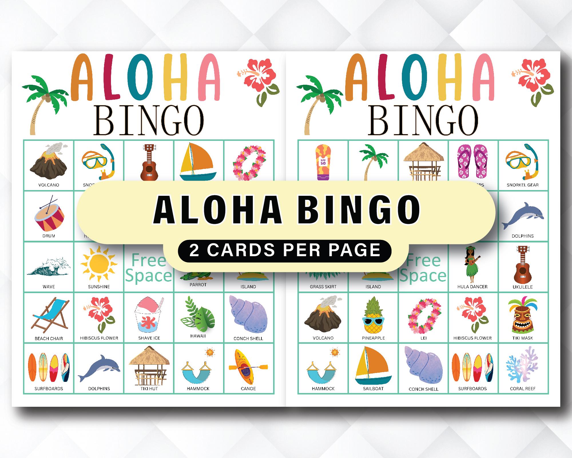 60 Aloha Bingo Cards, Luau Bingo, Hawaiian Bingo, Luau Birthday Party ...