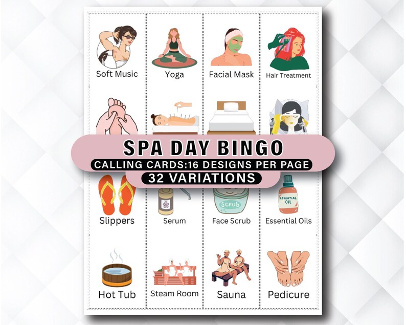 Spa Bingo, 60 Spa Bingo Cards, Spa Birthday Party Game, Spa Themed ...