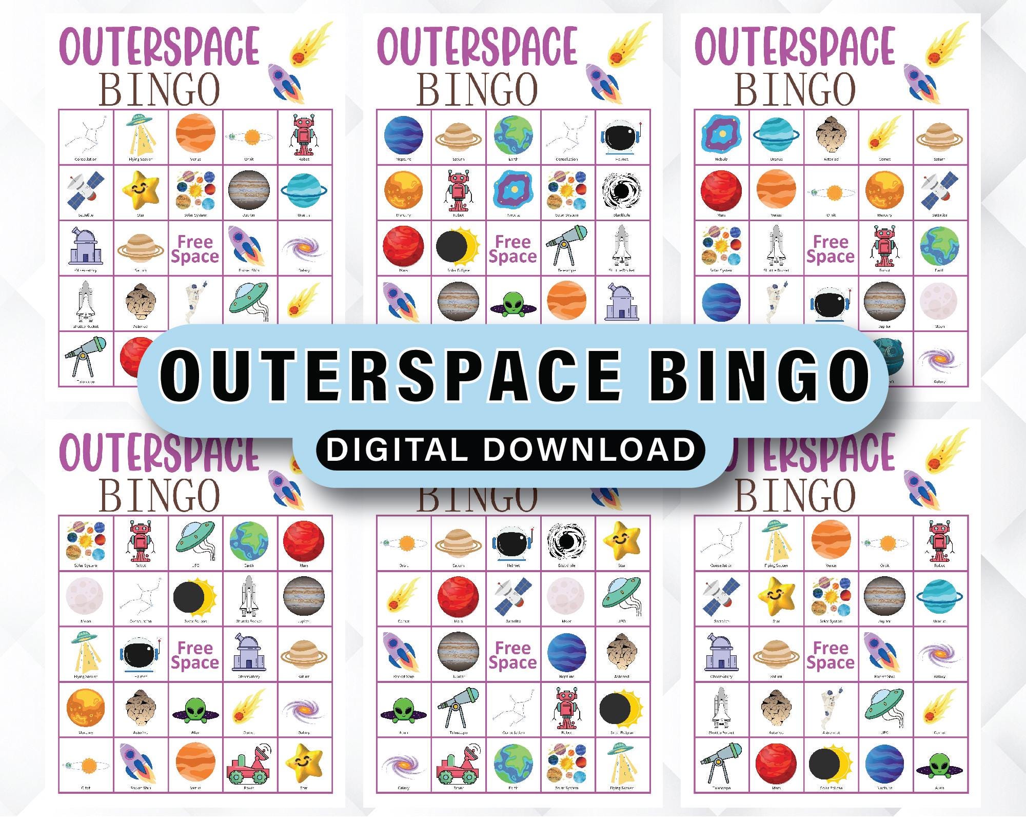 Outer Space Bingo Cards, Solar System Bingo, Astronomy Bingo, Space ...