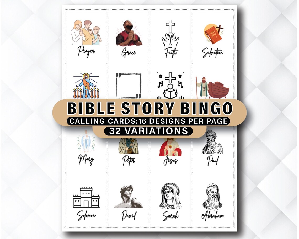 60 Bible Bingo Cards, Bible Stories Bingo, Sunday School Bingo, Bible ...