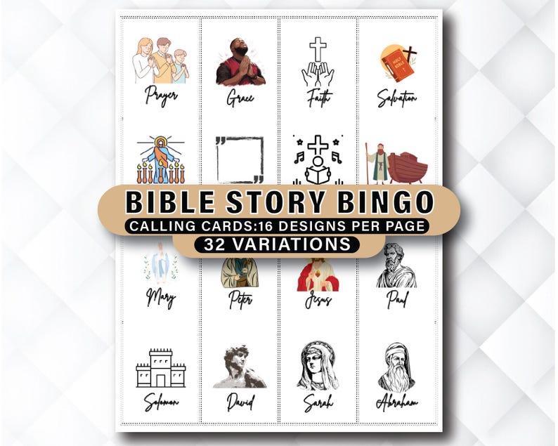 60 Bible Bingo Cards, Bible Stories Bingo, Sunday School Bingo, Bible ...