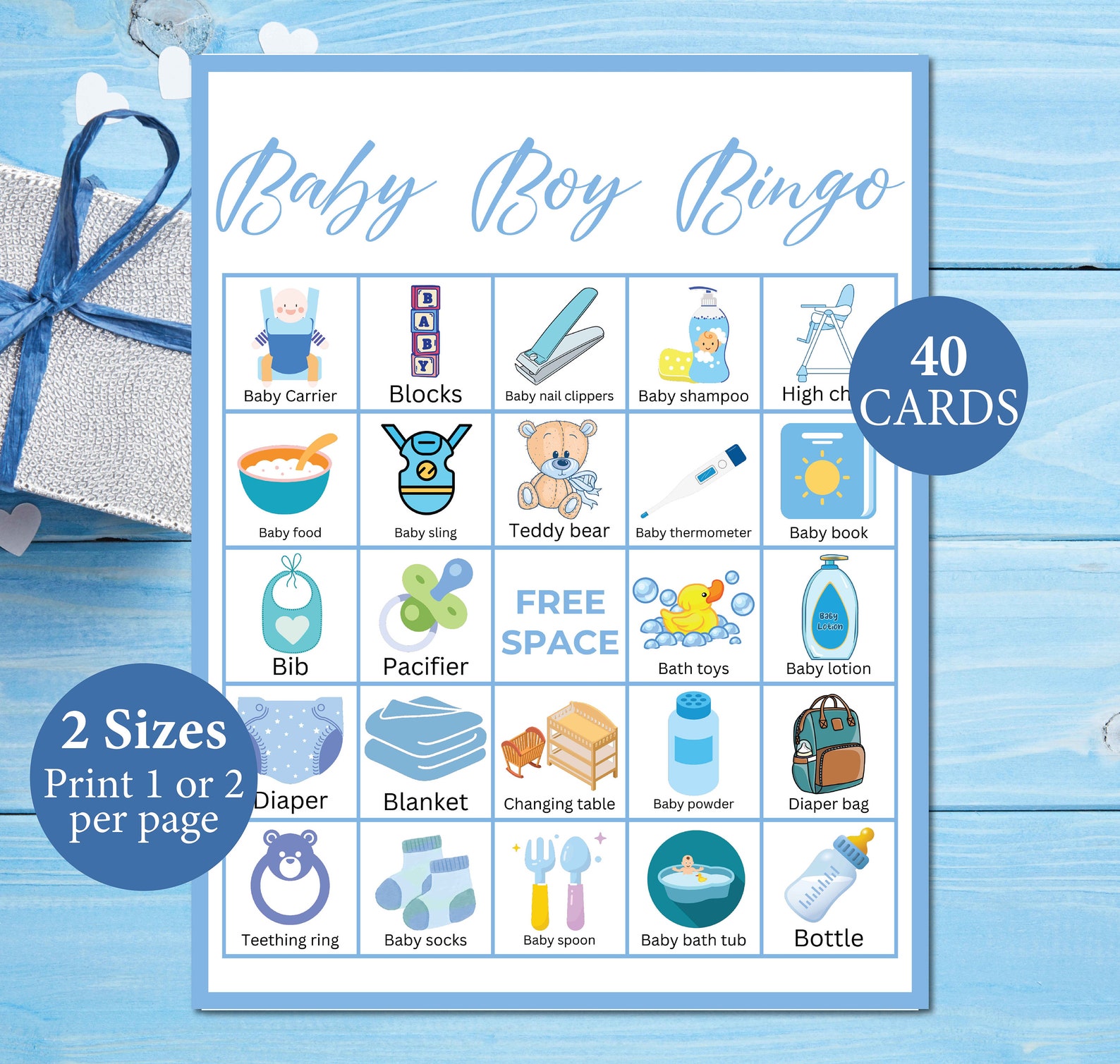 Baby Boy Bingo, 40 Baby Boy Bingo Cards, Baby Boy Game, Baby Bingo and ...