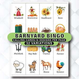 60 Barnyard Bingo Cards, Barnyard Bingo Games, Farm Bingo, Barnyard ...