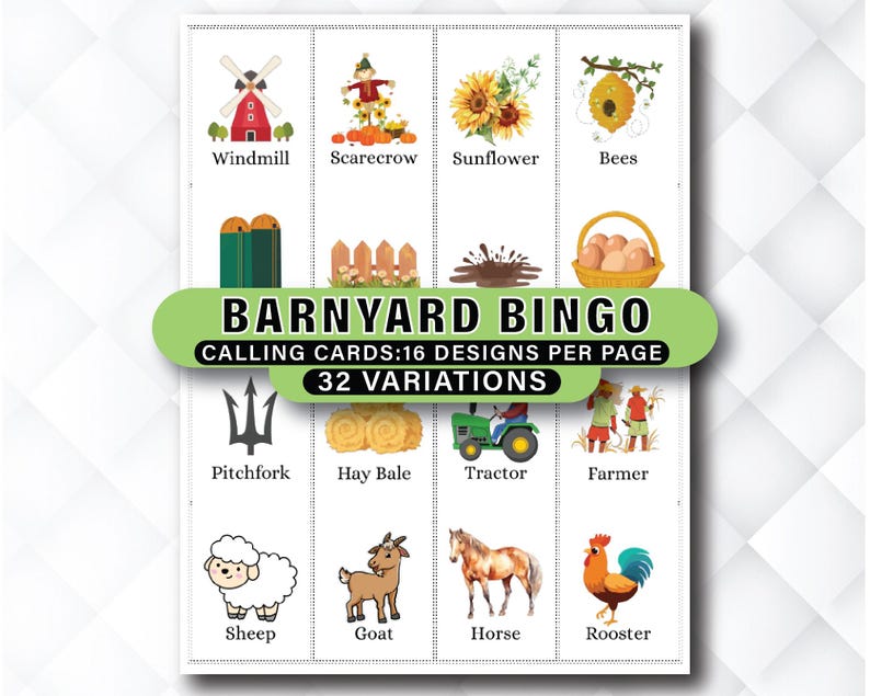 60 Barnyard Bingo Cards, Barnyard Bingo Games, Farm Bingo, Barnyard ...