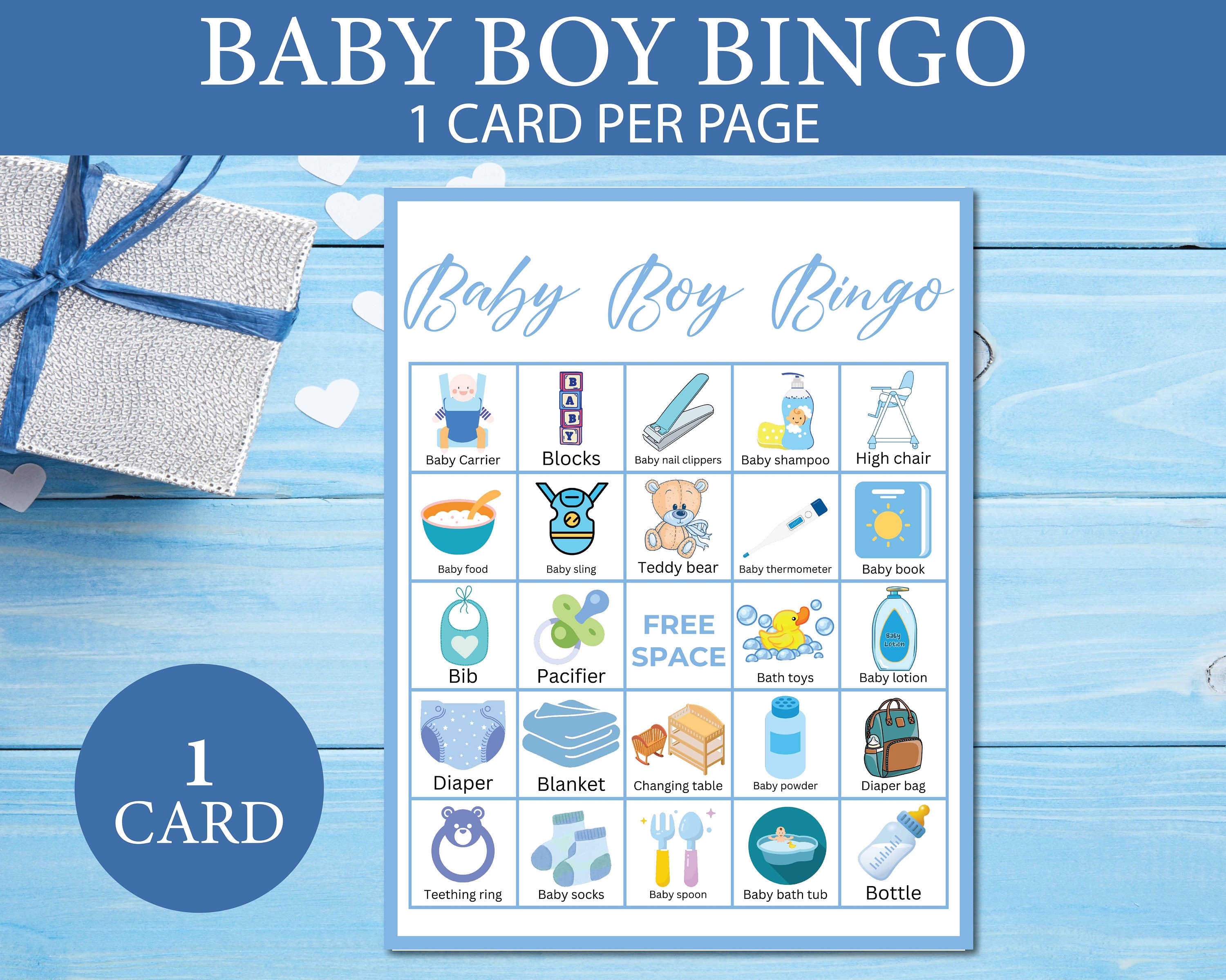 Baby Boy Bingo, 40 Baby Boy Bingo Cards, Baby Boy Game, Baby Bingo and ...