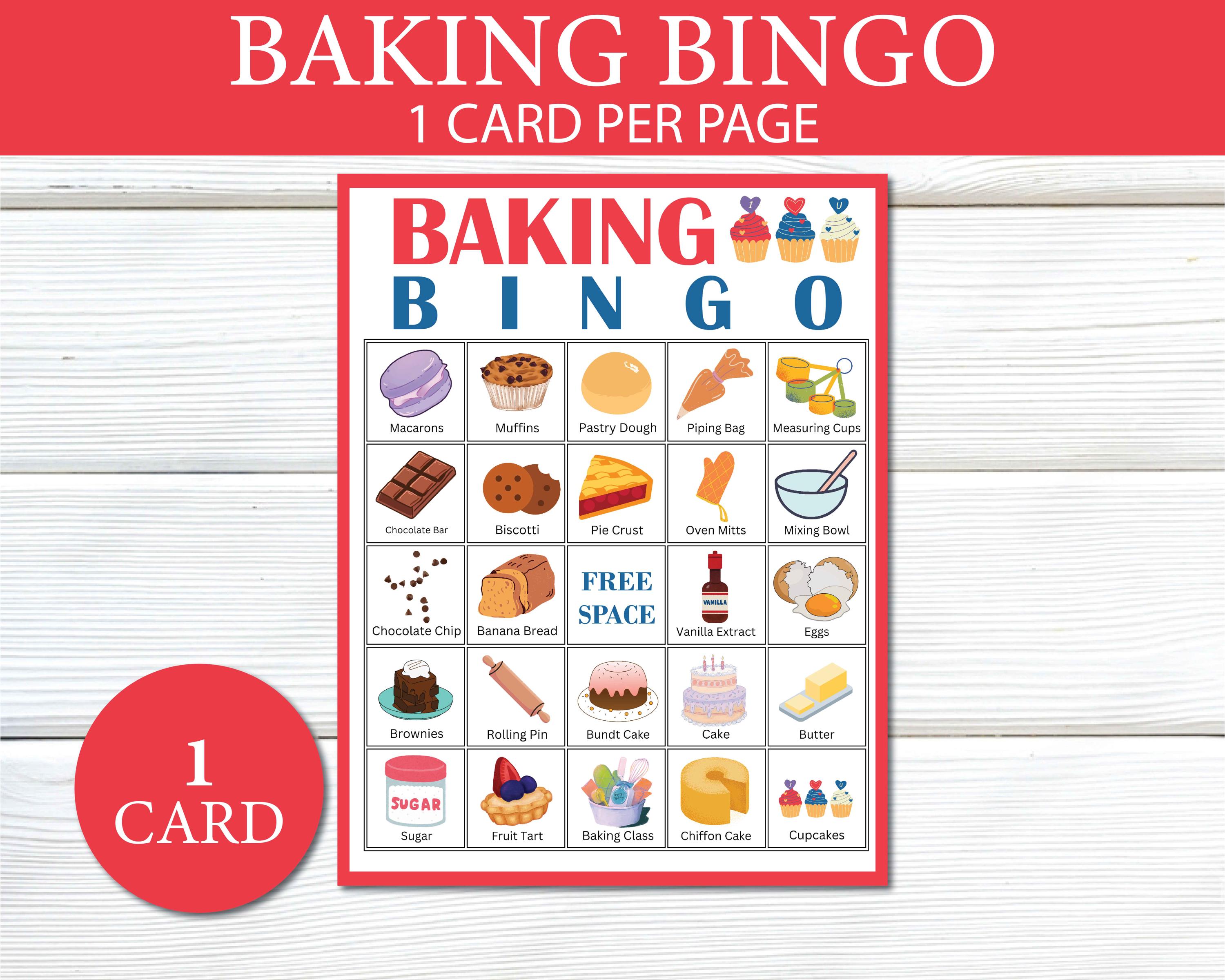 30 Baking Bingo Cards, Printable Baking Bingo Card, Baking Birthday ...