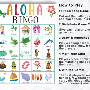60 Aloha Bingo Cards, Luau Bingo, Hawaiian Bingo, Luau Birthday Party ...
