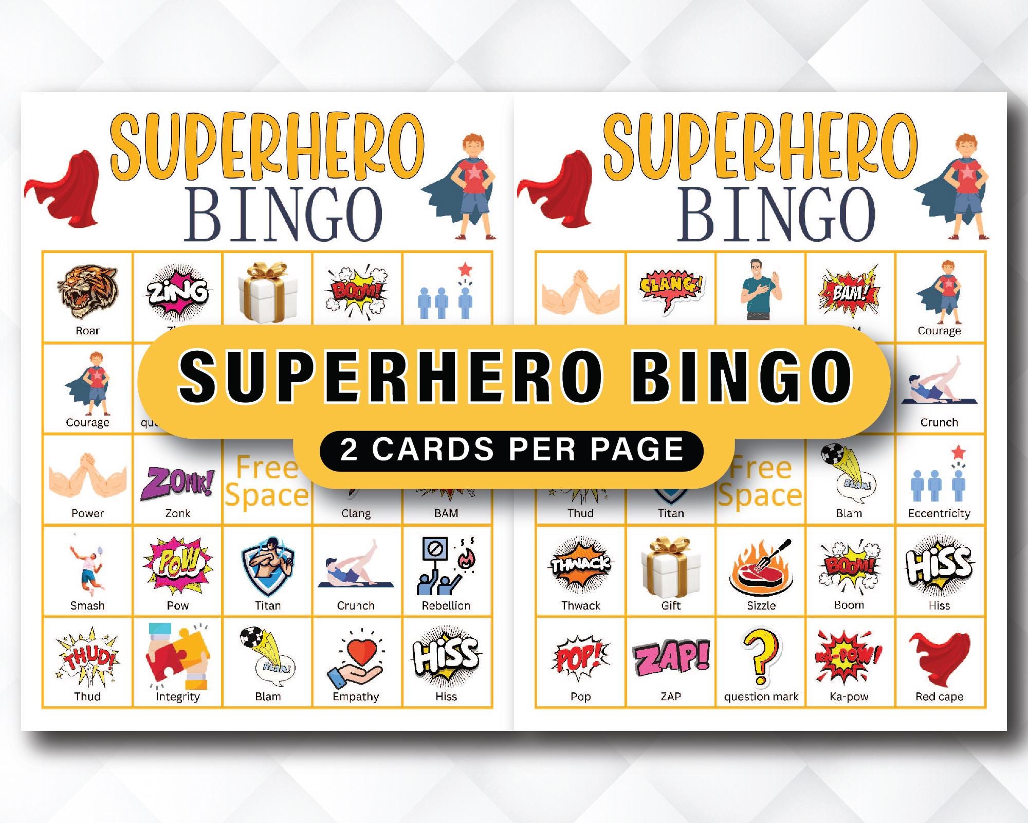 Superhero Bingo, 60 Superhero Bingo Cards, Kid's Printable Bingo Game ...