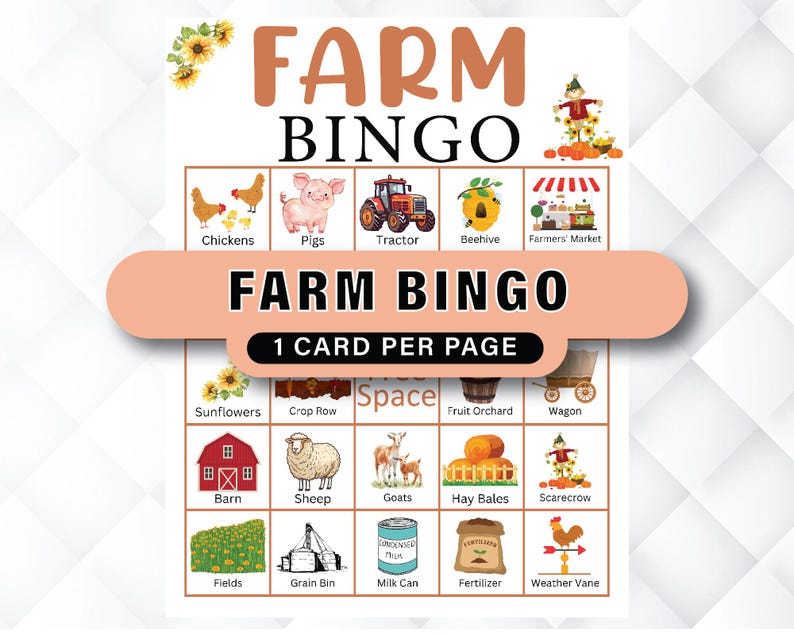 60 Farm Bingo Cards, Farm Bingo Game, Farm Party Game, Barnyard ...