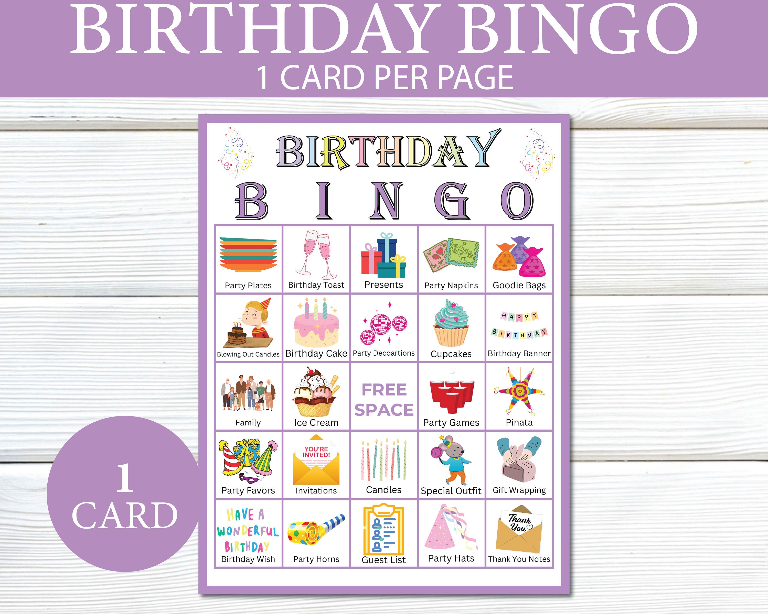 Birthday Bingo Cards Printable Game, 50 Happy Birthday Bingo Board Game ...