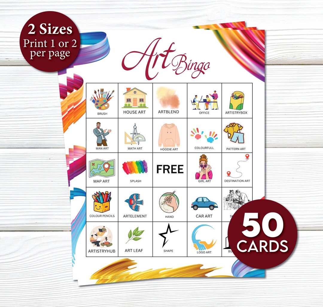 Art Bingo, 50 Printable Art Bingo Cards, Art Party Game for Kids, Art ...