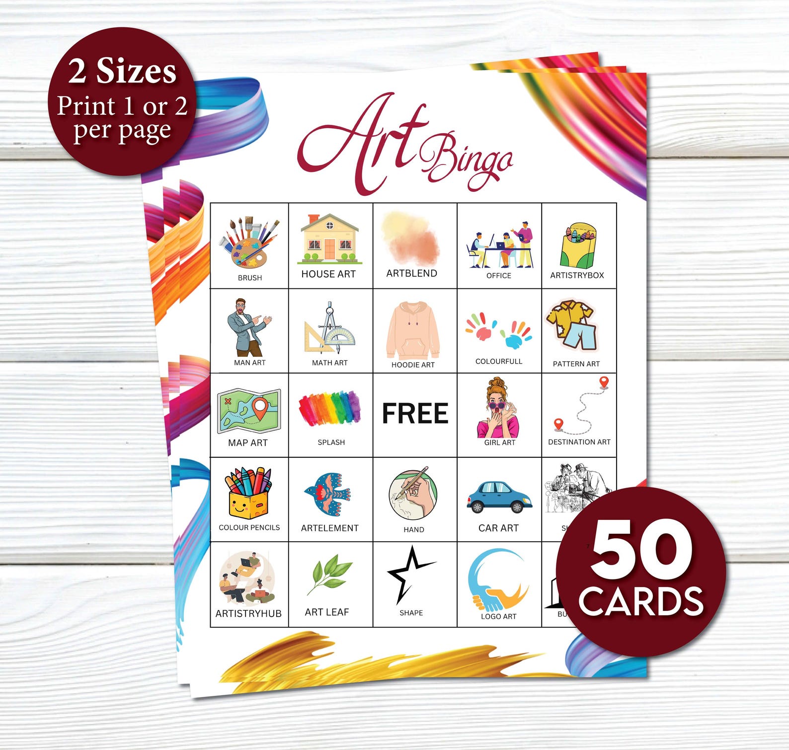 Art Bingo, 50 Printable Art Bingo Cards, Art Party Game for Kids, Art ...