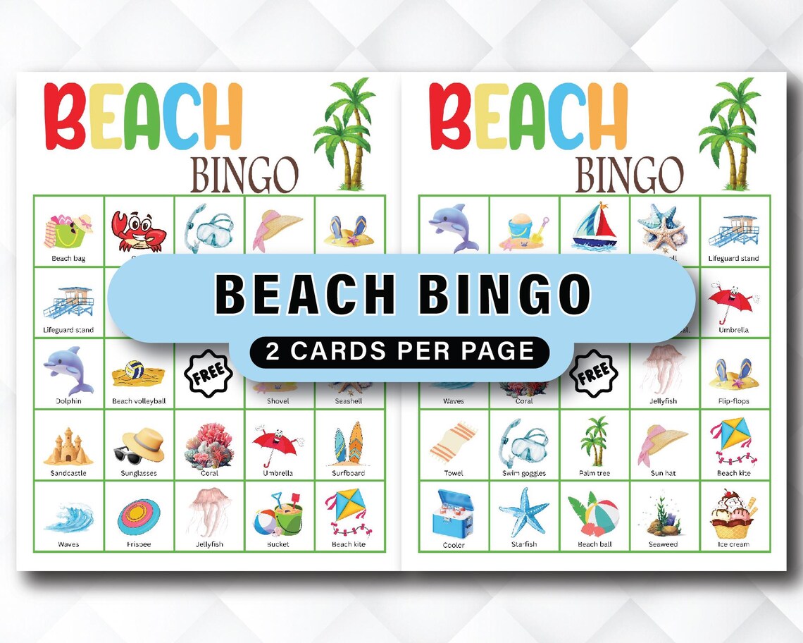 60 Beach Day Bingo Cards ,beach Party Bingo, Summer Party Game, Beach ...