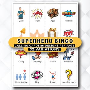 Superhero Bingo, 60 Superhero Bingo Cards, Kid's Printable Bingo Game ...