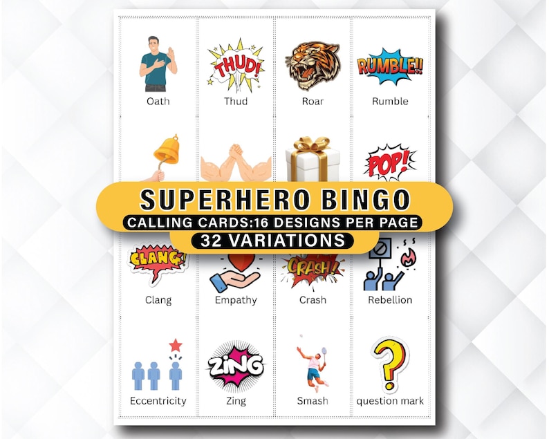 Superhero Bingo, 60 Superhero Bingo Cards, Kid's Printable Bingo Game ...
