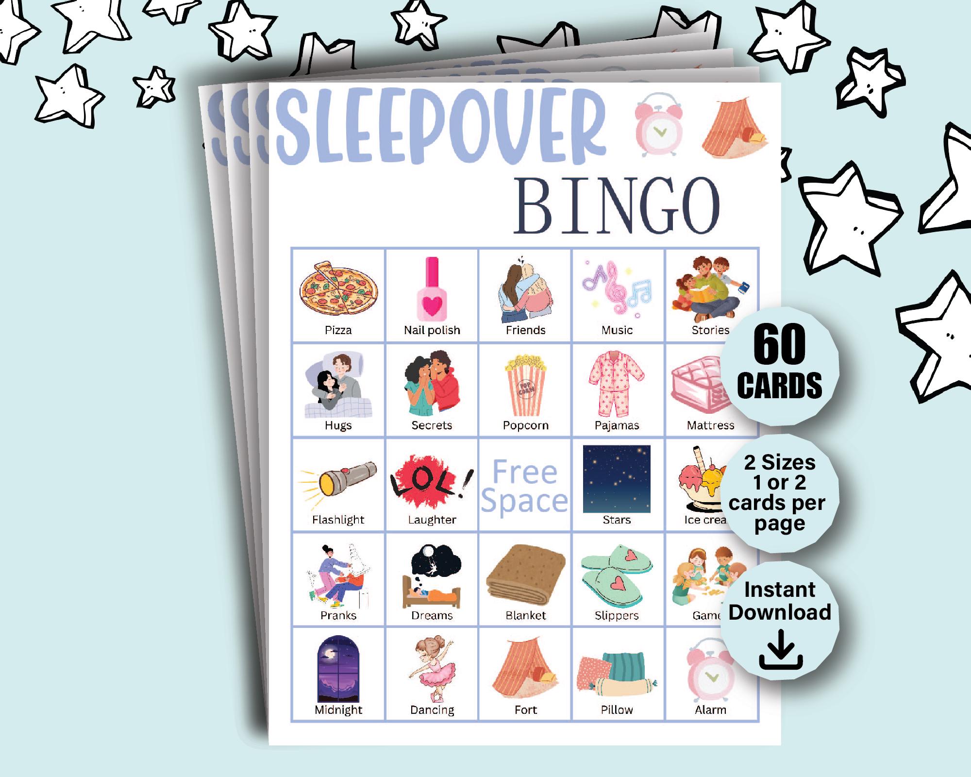 60 Sleepover Bingo Cards, Sleepover Game, Slumber Party Bingo, Pajama ...