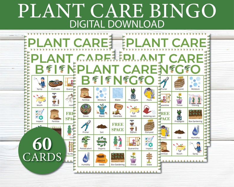 60 Plant Care Bingo Cards, Plant Care Game for Kids, Gardening Bingo ...