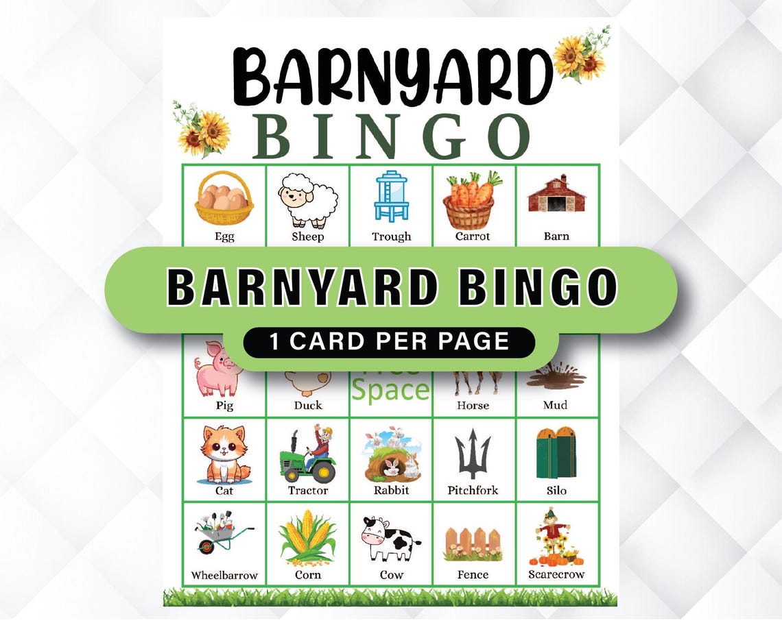 60 Barnyard Bingo Cards, Barnyard Bingo Games, Farm Bingo, Barnyard ...