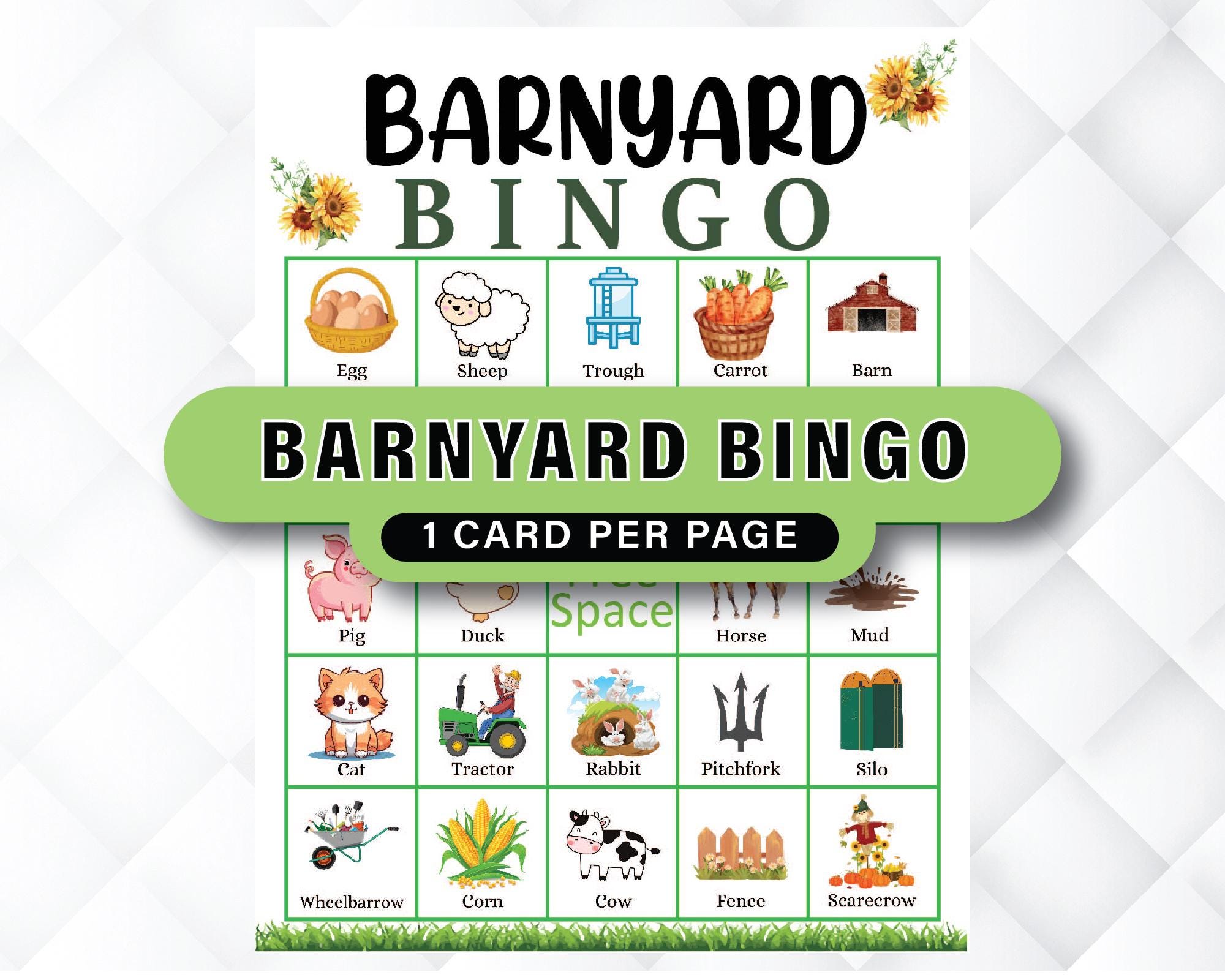 60 Barnyard Bingo Cards, Barnyard Bingo Games, Farm Bingo, Barnyard ...