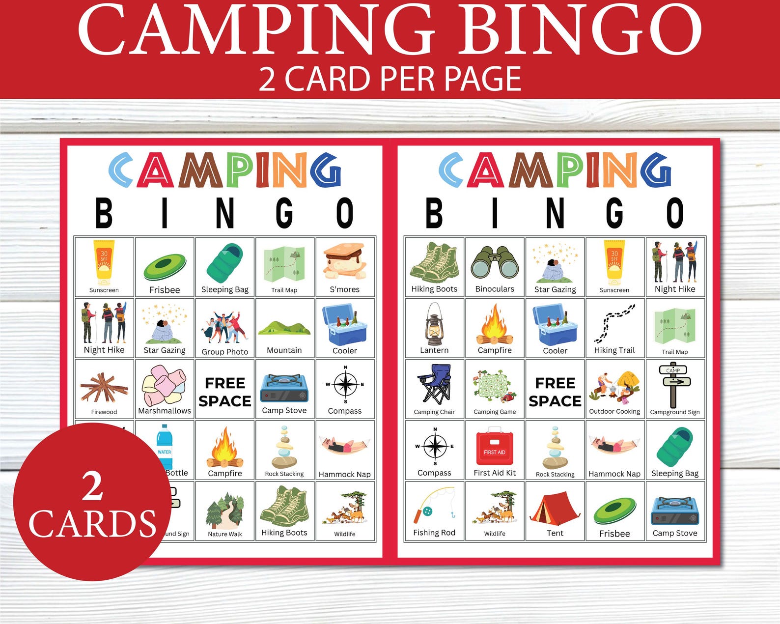 50 Camping Bingo Card Printable Game, Camping Party Game, Forest Nature ...