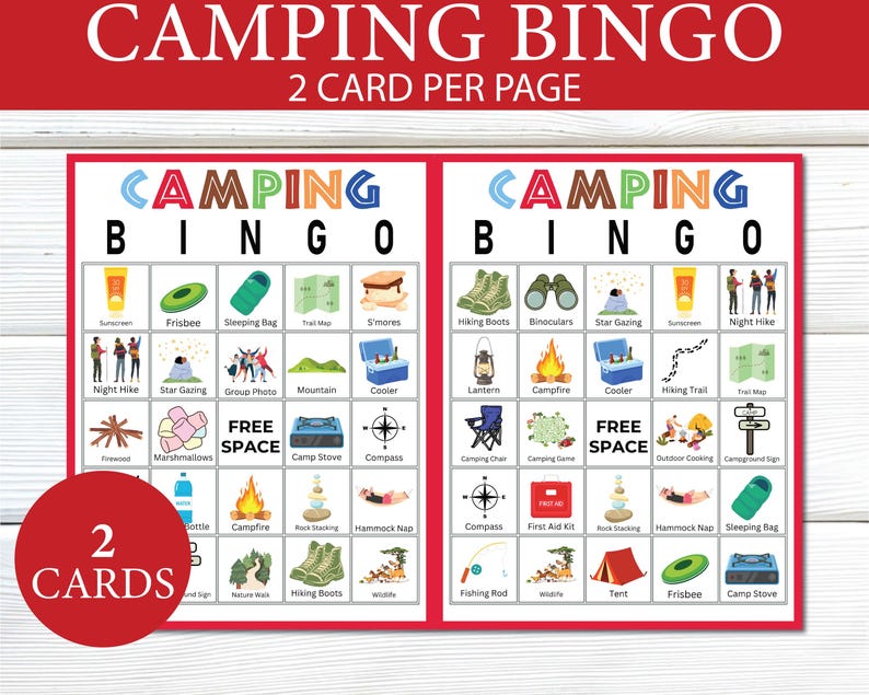 50 Camping Bingo Card Printable Game, Camping Party Game, Forest Nature ...
