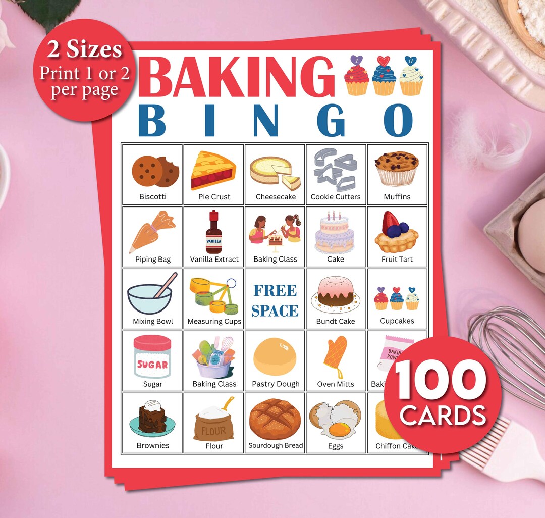 100 Baking Bingo Cards, Printable Baking Bingo Card, Baking Birthday ...