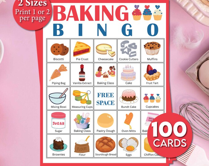100 Baking Bingo Cards, Printable Baking Bingo Card, Baking Birthday ...