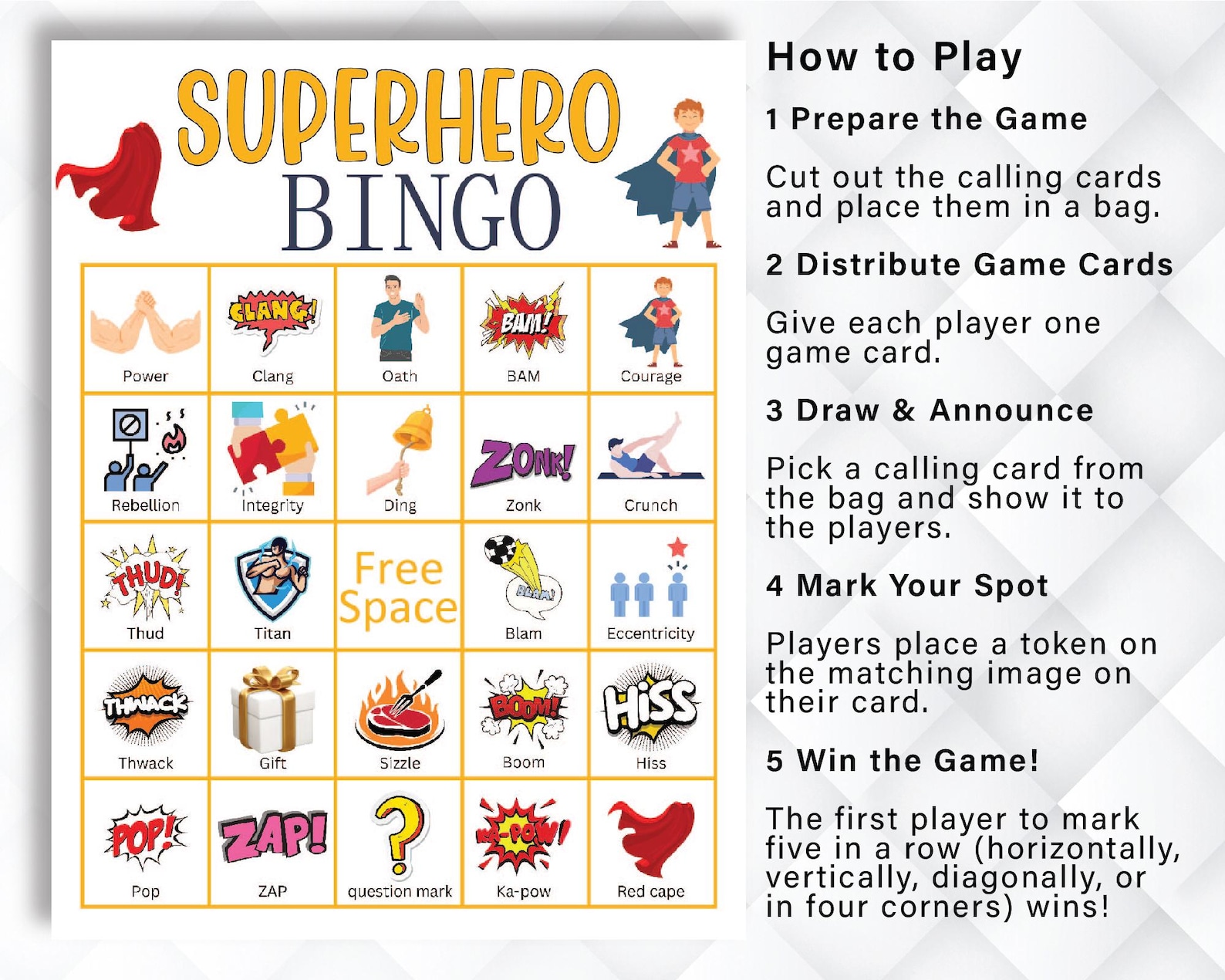 Superhero Bingo, 60 Superhero Bingo Cards, Kid's Printable Bingo Game ...