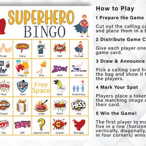 Superhero Bingo, 60 Superhero Bingo Cards, Kid's Printable Bingo Game ...