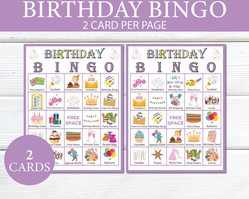 Birthday Bingo Cards Printable Game, 50 Happy Birthday Bingo Board Game ...