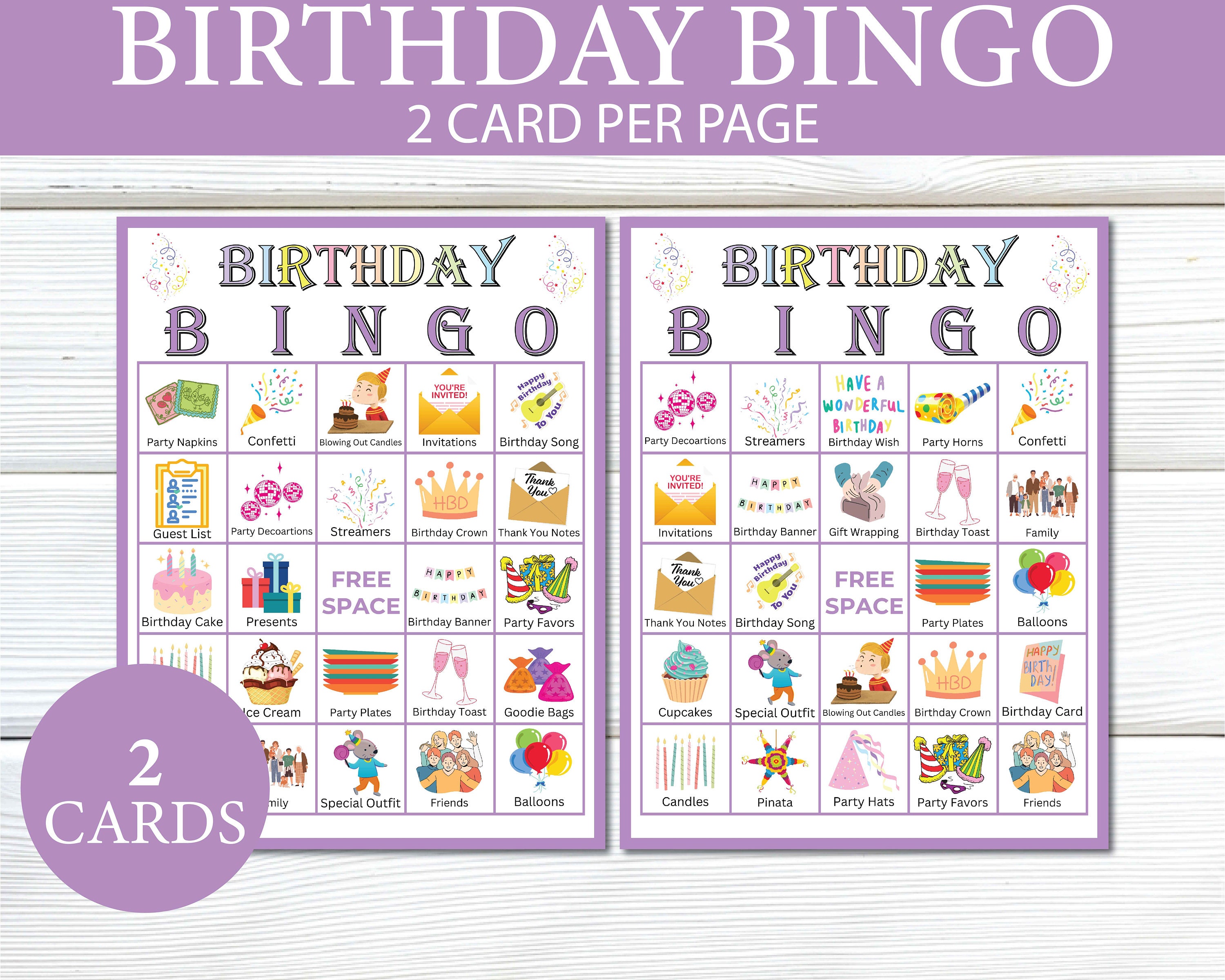 Birthday Bingo Cards Printable Game, 50 Happy Birthday Bingo Board Game, Girls Birthday Party ...