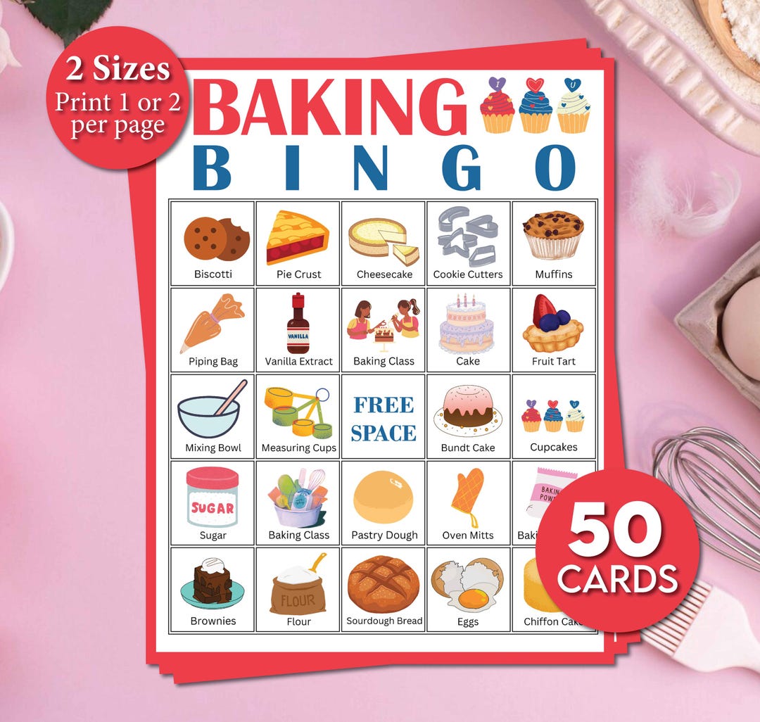 50 Baking Bingo Cards, Printable Baking Bingo Card, Baking Birthday ...