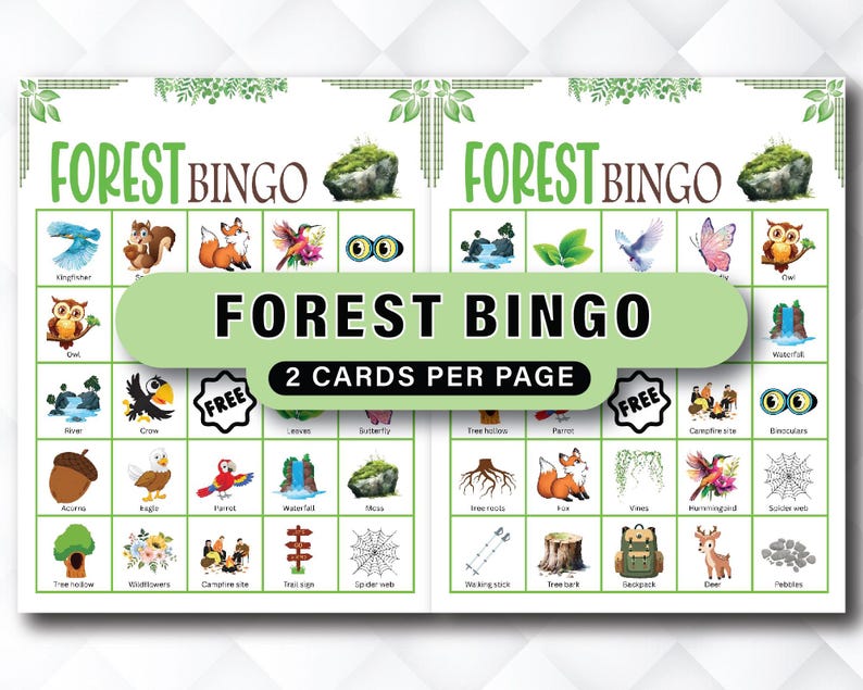 60 Forest Bingo Cards, Nature Party Game, Forest Hunt Bingo Cards ...