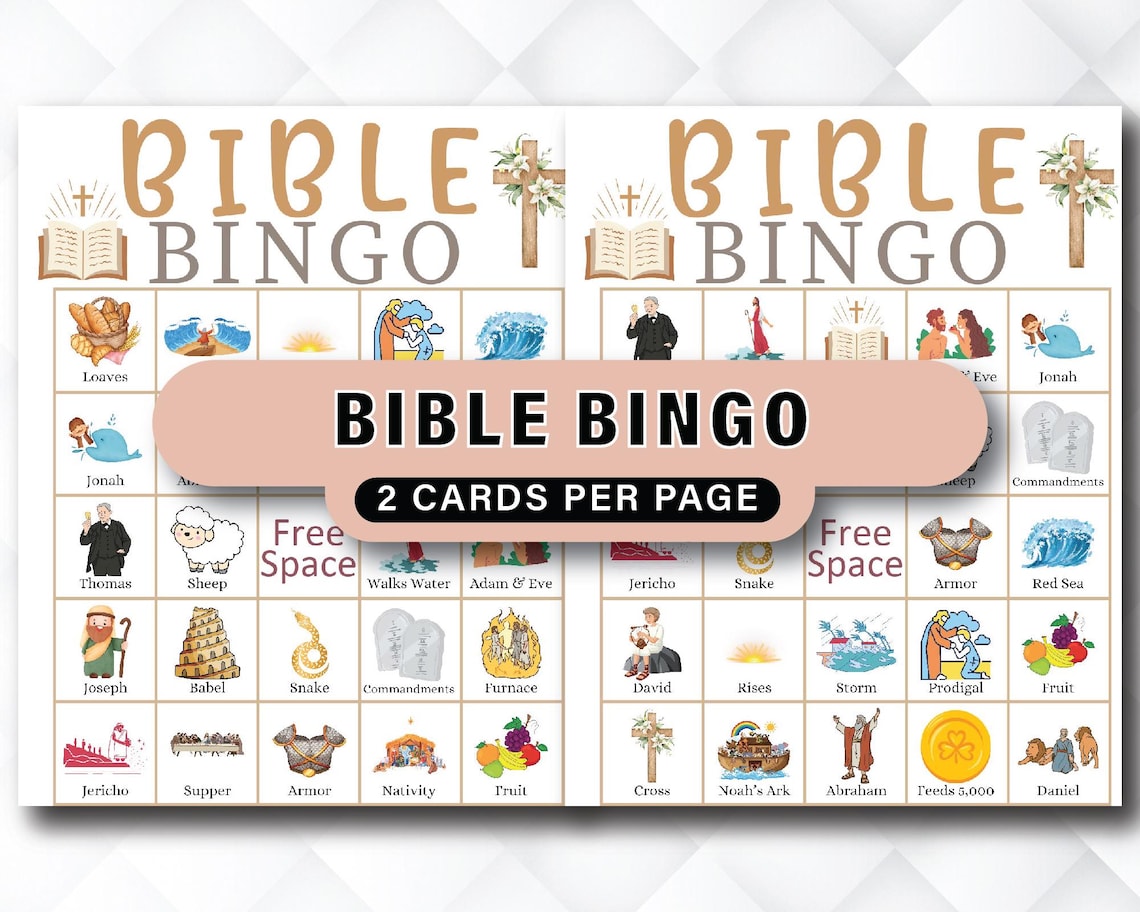 60 Bible Bingo Cards, Bible Stories Bingo, Sunday School Christian ...