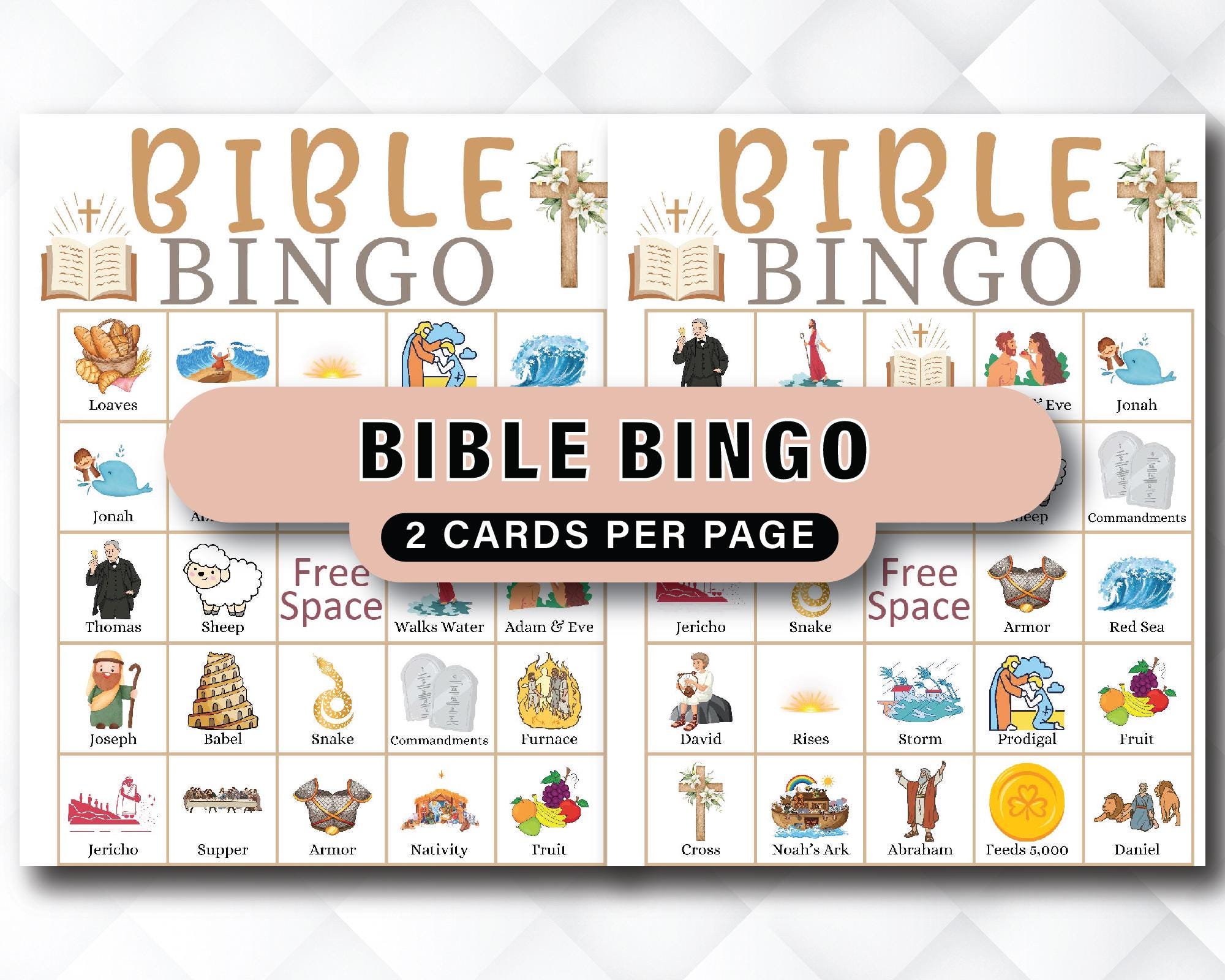 60 Bible Bingo Cards, Bible Stories Bingo, Sunday School Christian ...