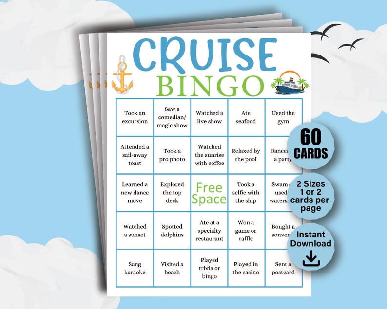 Cruise Bingo, 60 Cruise Bingo Cards, Cruise Games, Family Cruise Games ...