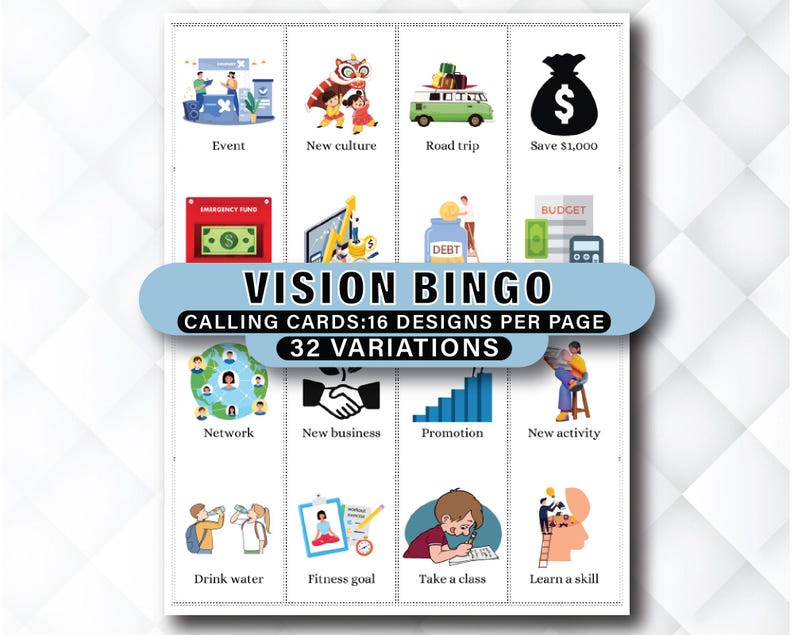 60 Vision Bingo Cards, Vision Board Bingo Games, New Year Resolution ...