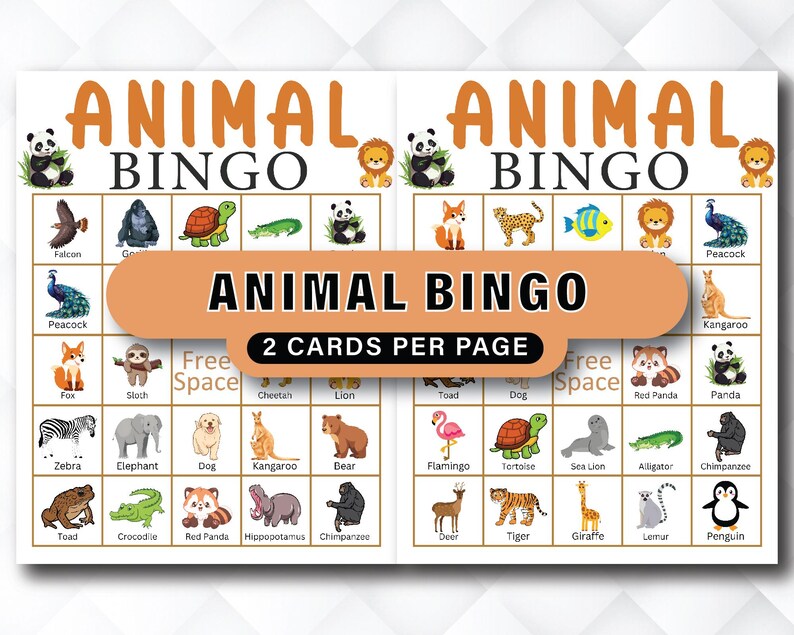 60 Animal Bingo Cards, Animal Birthday Bingo, Pet Animal Bingo, Zoo ...