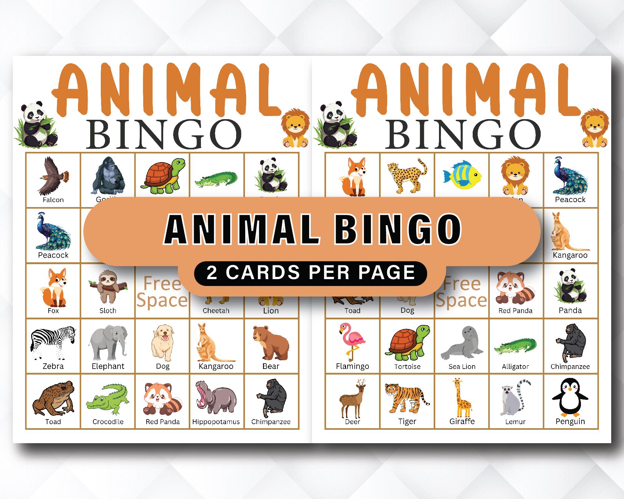 60 Animal Bingo Cards, Animal Birthday Bingo, Pet Animal Bingo, Zoo ...