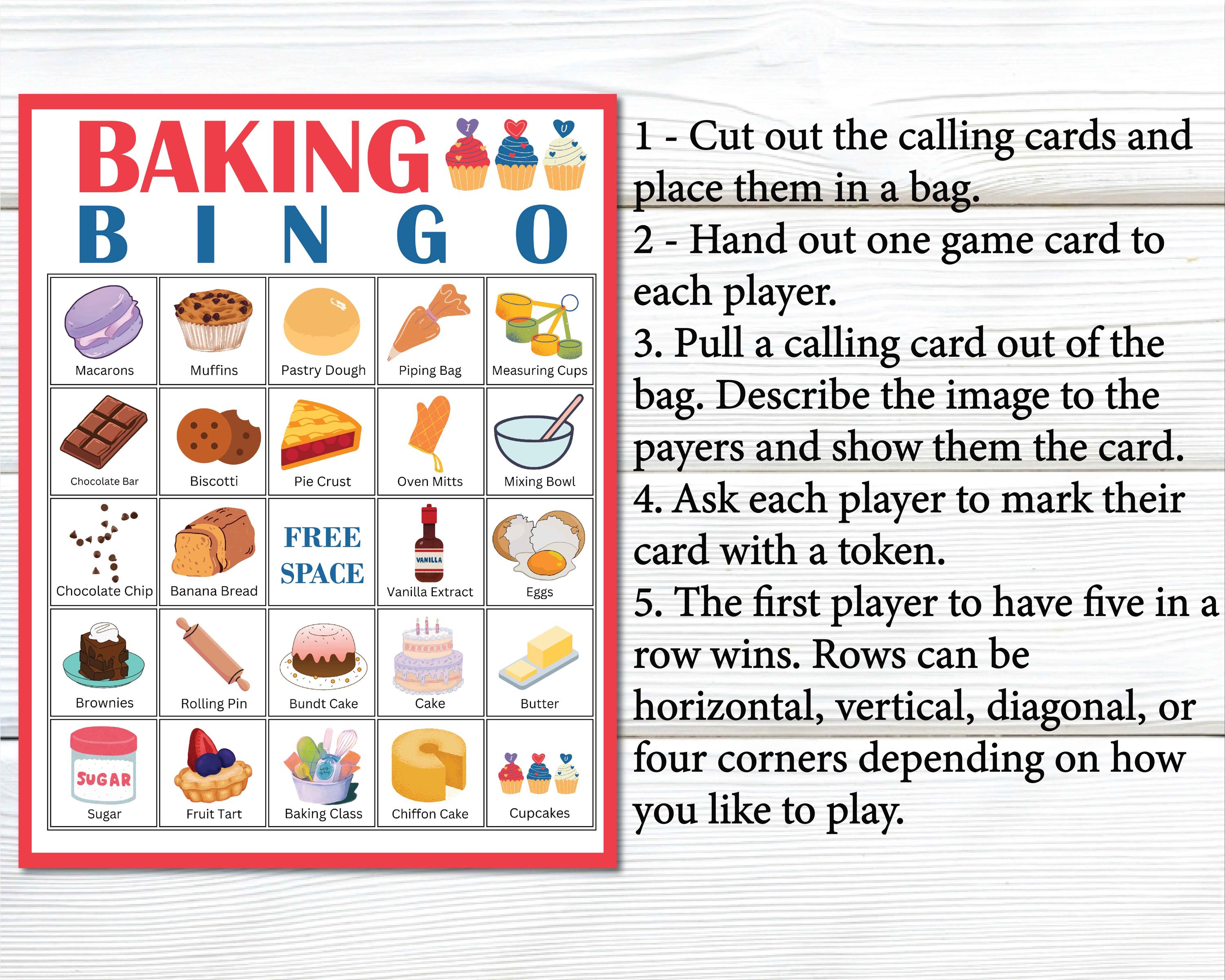 50 Baking Bingo Cards, Printable Baking Bingo Card, Baking Birthday ...