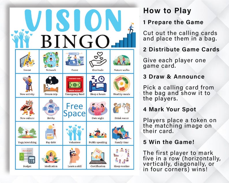 60 Vision Bingo Cards, Vision Board Bingo Games, New Year Resolution ...