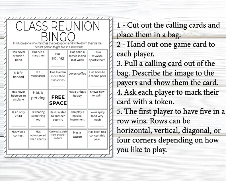 50 Class Reunion Bingo Game, High School Reunion Bingo, Editable Find ...