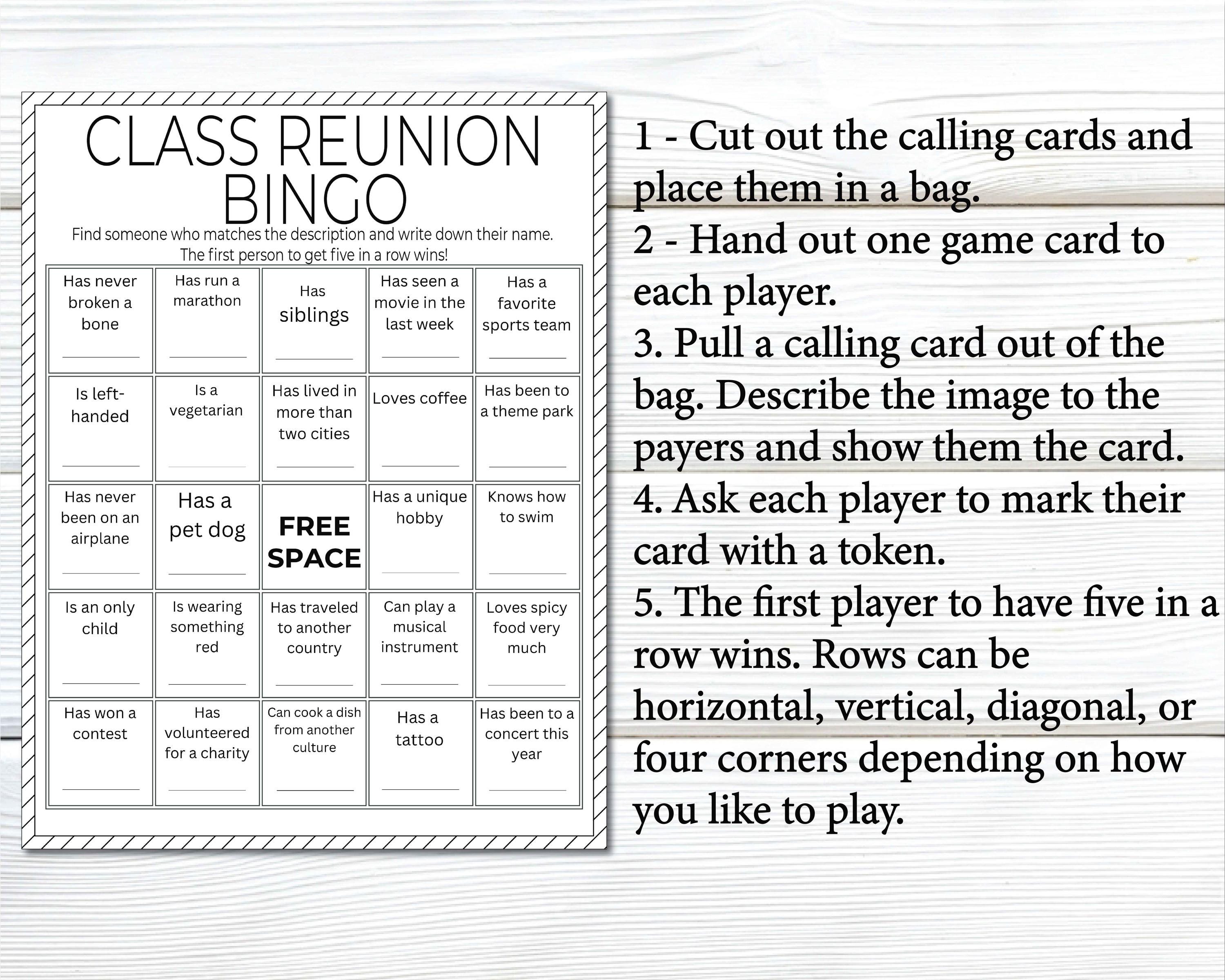 50 Class Reunion Bingo Game, High School Reunion Bingo, Editable Find ...