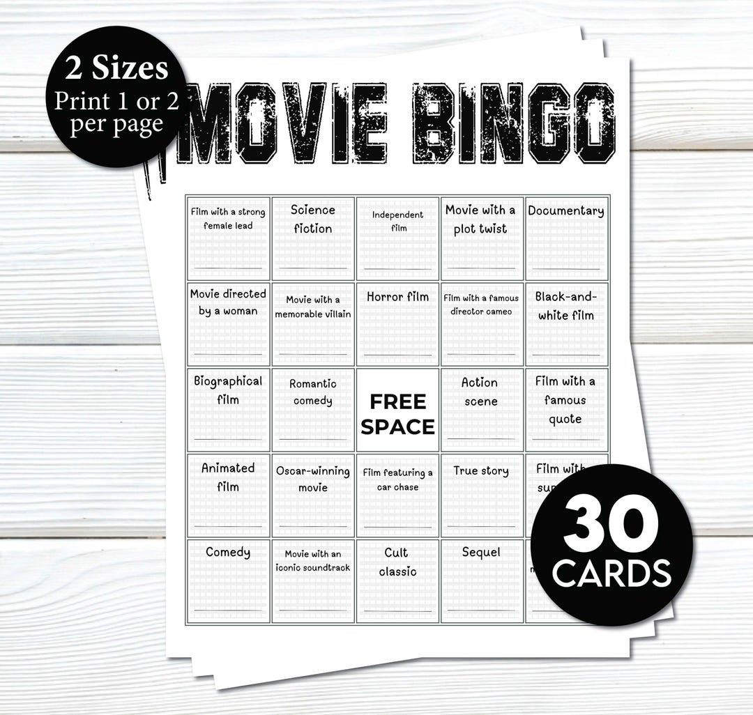 Movie Bingo Game, 30 Movie Bingo Cards, Movie Tracker Bingo, Movie ...