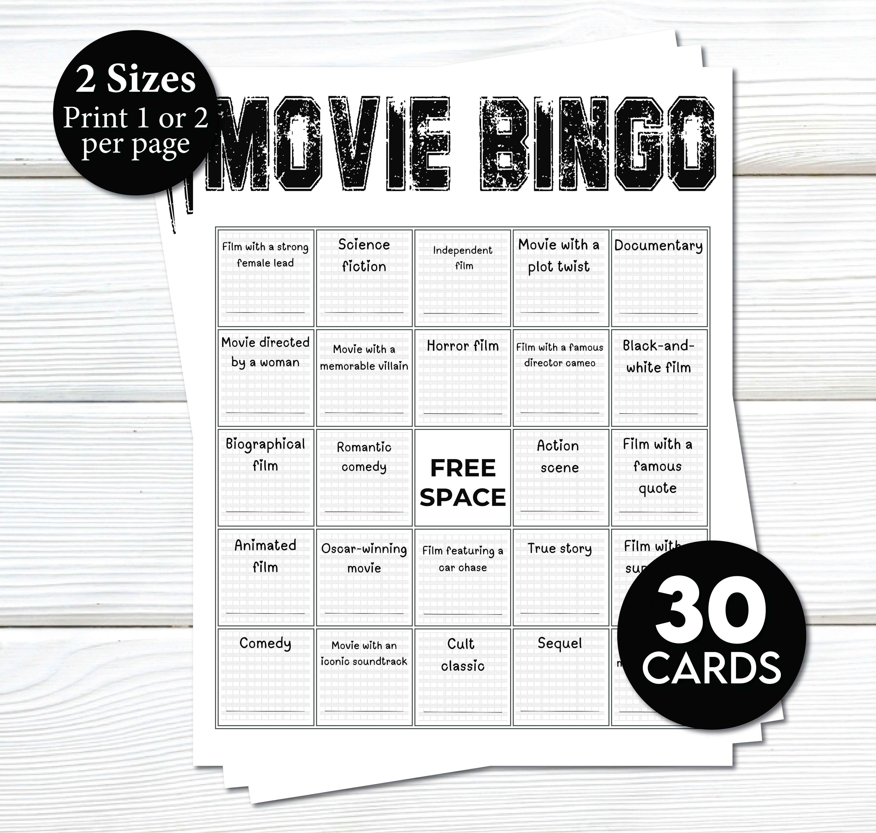 Movie Bingo Game, 30 Movie Bingo Cards, Movie Tracker Bingo, Movie ...
