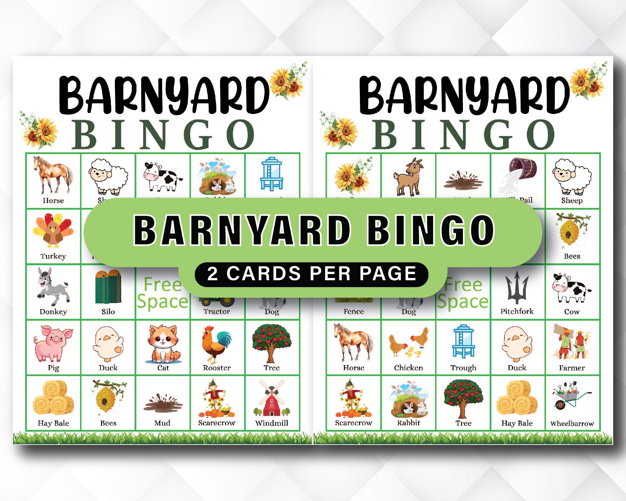 60 Barnyard Bingo Cards, Barnyard Bingo Games, Farm Bingo, Barnyard ...