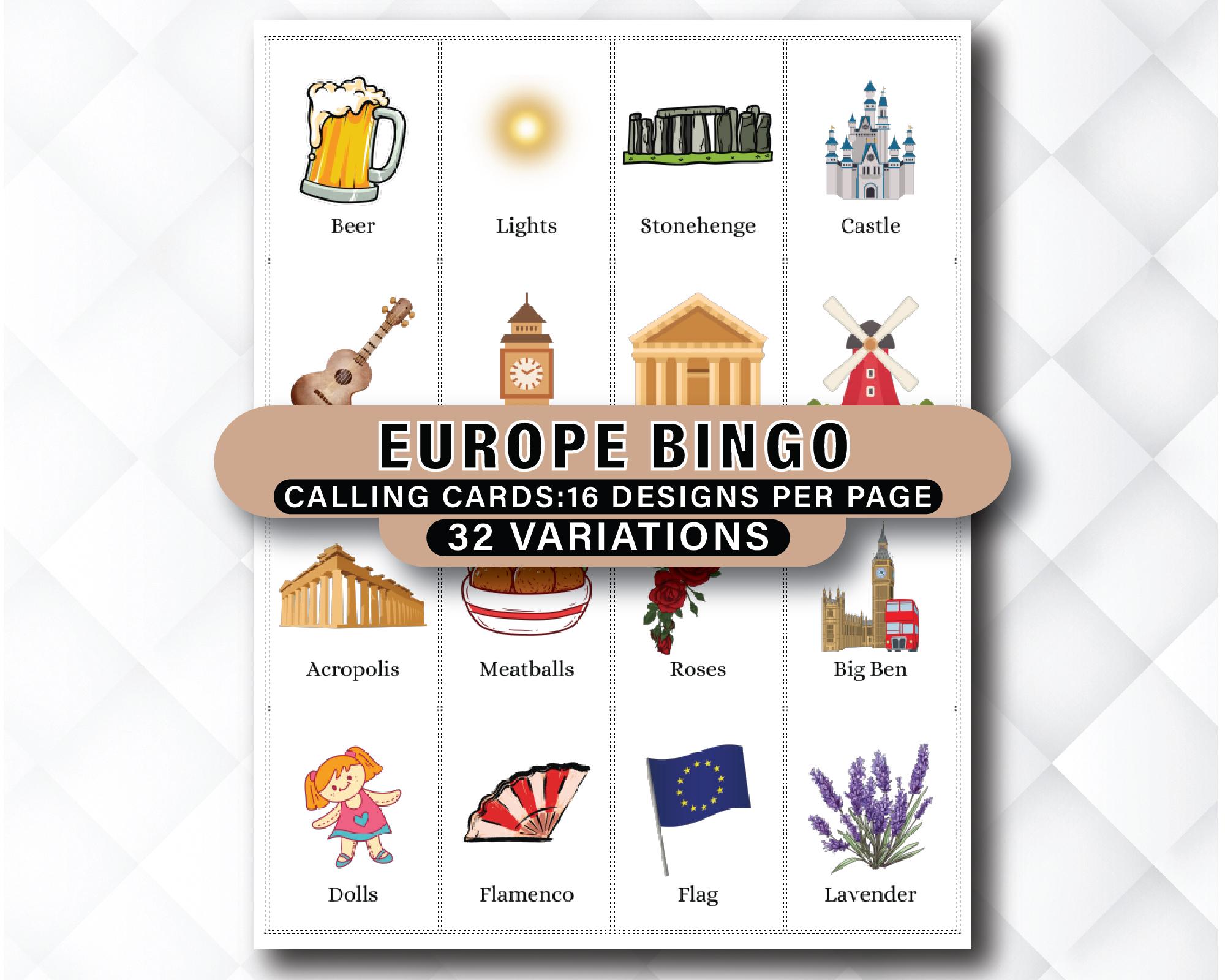 60 Europe Travel Bingo Cards, European Trip Bingo, Europe Travel Party ...