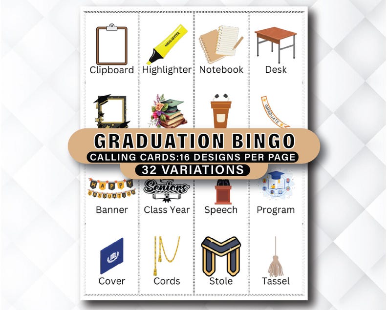 60 Graduation Bingo Cards, Graduation Party Games, Graduation Activity ...