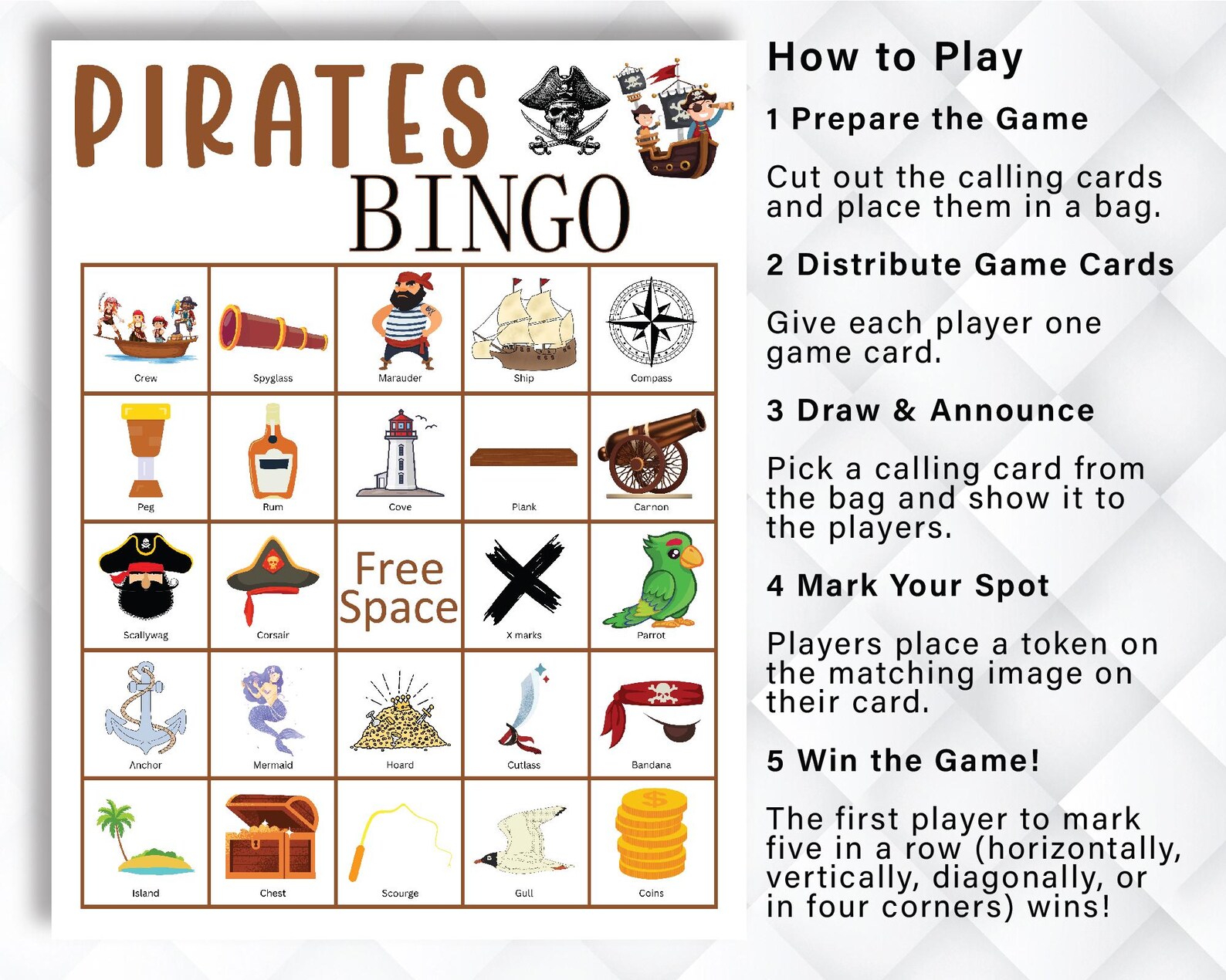 60 Pirate Bingo Cards, Pirate Bingo Games, Pirate Birthday Party ...